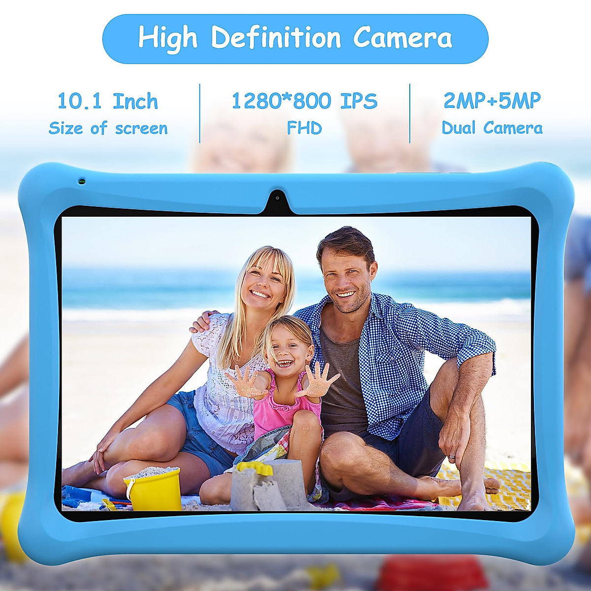 SGIN 10.1 inch Kids Tablet Android 12, 64GB ROM 2GB RAM(TF Card 512GB), Pre-Installed iWawa, Parental Control, 2.4G/5G WiFi, BT4.2, Dual Camera, Educational, Toddler Tablet Shockproof Case(Blue)