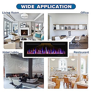 BETELNUT Electric Fireplace 50IN Wall Mounted and Recessed with Remote Control, 750/1500W Ultra-Thin Wall Fireplace Heater W/Timer Adjustable Flame Color and Brightness, Log Set & Crystal Options