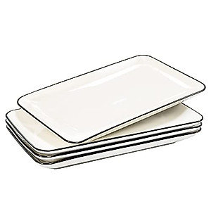 Aquiver 12" Ceramic Platters - White Rectangle Serving Plates for Party Food, Sushi, Fruits, Snacks, Appetizer, Taco, Desserts, Entertaining Guests, Set of 4 (Creamy White)