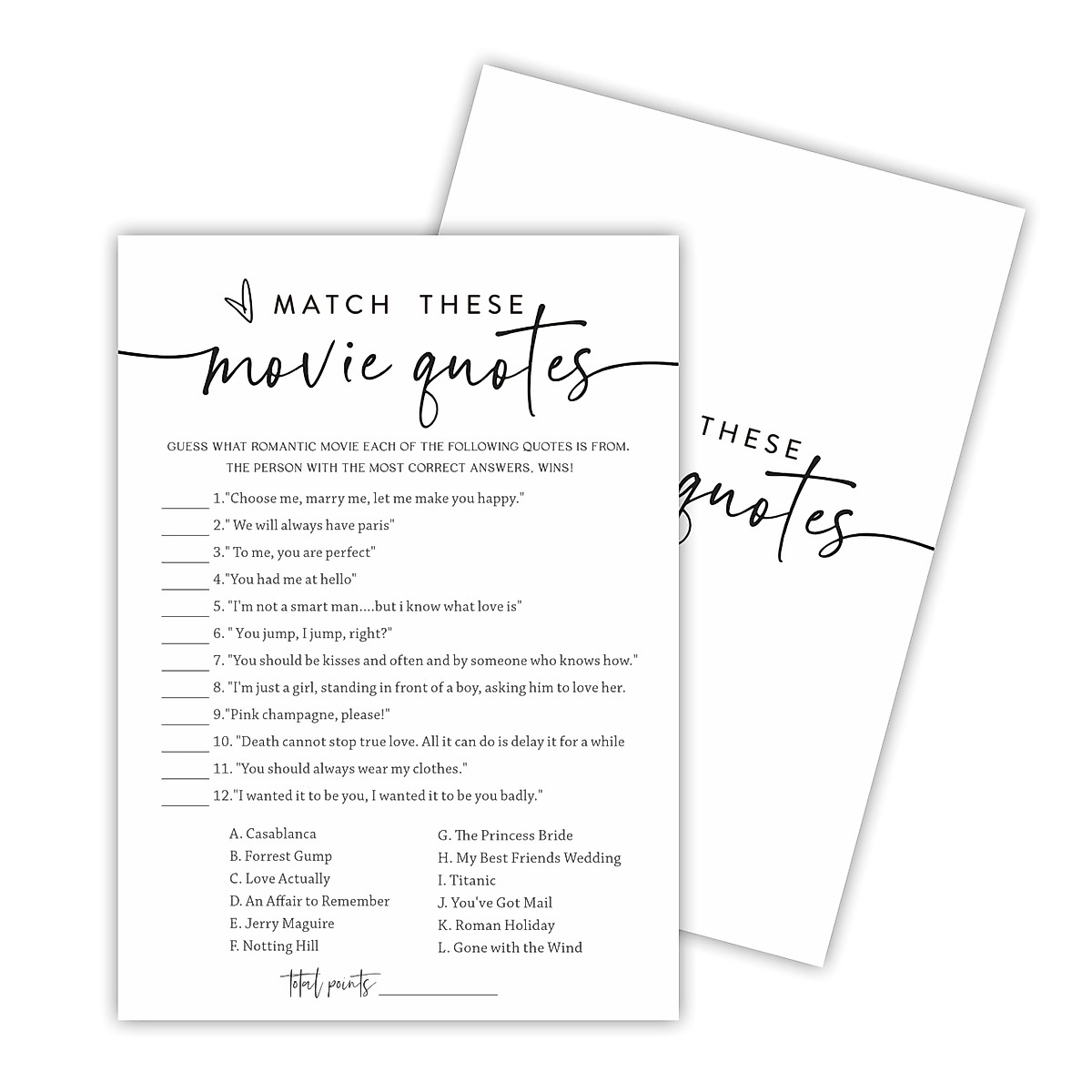 Minimalism Bridal Shower Game Cards With Answer Card, Match These Movie Quotes, Wedding Party Game Cards For 30 Guests, Engagement Party Activities, Newlyweds Party Decoration & Supplies - A09