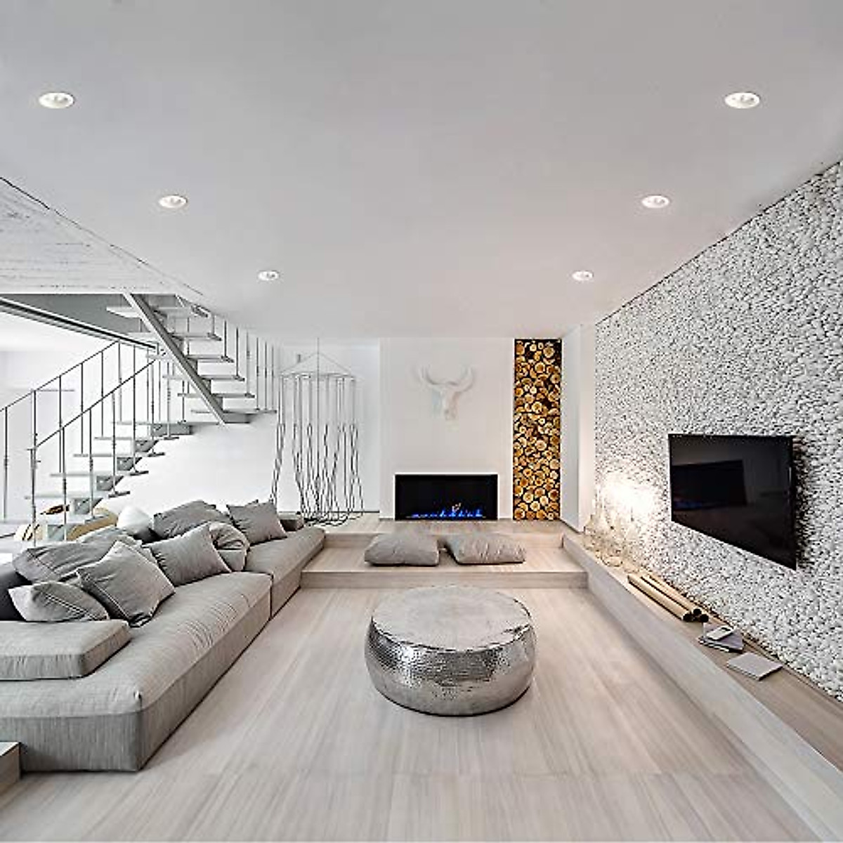 Globe Electric 90671 5" Rust Proof Indoor/Outdoor Ridged Baffle Round Trim Recessed Lighting Kit, White, Easy Install Push-N-Click Clips, 4.5" Hole Size, Dimmable, Ceiling Light Fixture, Porch Light