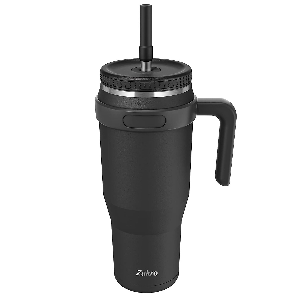 Zukro 50 oz Tumbler with Handle and Straw Lid, Vacuum Insulated Stainless Steel Water Bottle Travel Mug with Screw Lid, Fit in Cup Holder, Leakproof, Dishwasher Safe, Keeps Cold 30 Hours - Black