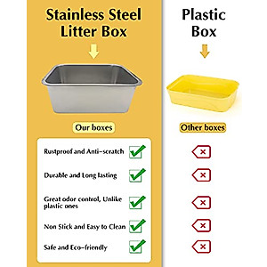 VCEPJH Stainless Steel Litter Box for Cats Metal Litter Pan with High Sides for Odor Control Non Stick Easy to Clean Rustproof (15.7'' x 11.8'' x 5.9'')