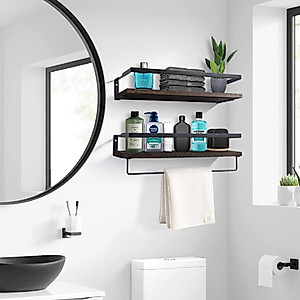 Uten Floating Shelves, Wall Shelves Set of 2, Wall Mounted for Bathroom, Bedroom, Kitchen, Bathroom Shelf with Towel Bar, Sturdy Structure, Easy Installation