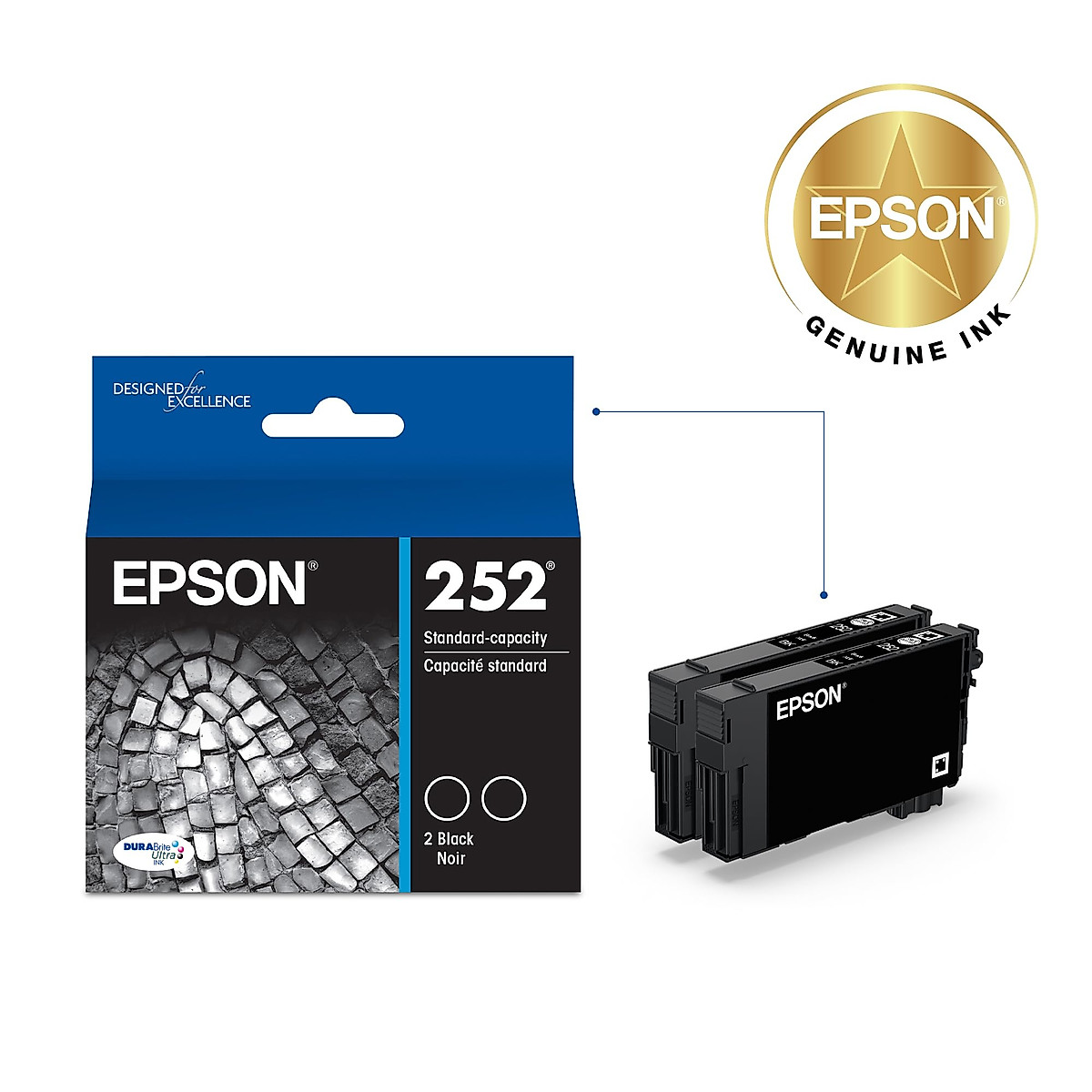 EPSON T252 DURABrite Ultra Ink Standard Capacity Black Dual Cartridge Pack (T252120-D2) for select Epson WorkForce Printers