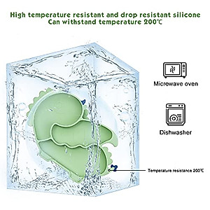 Linowos Silicone Suction Plate for Toddlers - Self Feeding Training Divided Plate Dish and Bowl for Baby and Toddler, Fits for Most Highchairs Trays (Green)