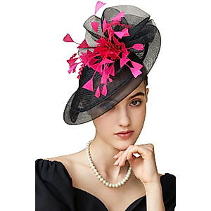 BABEYOND Fascinator Hat Veil Feather Fascinators Hair Clip Tea Party Pillbox Derby Hat Fascinator Bridal Wedding Veil A-black