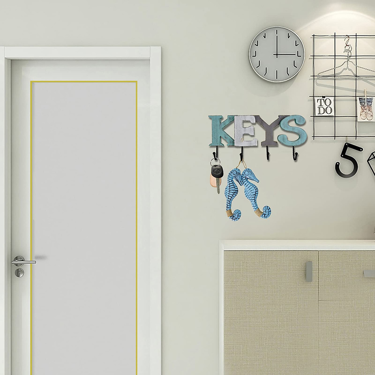 K KILIPES Rustic Wood Sign Home Decor with Keys Hanger Hooks Cutout Wooden Word Sign Hanging Ornament Decorative Keys Holder for Wall Decor