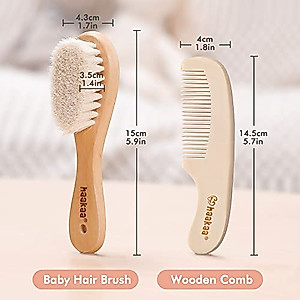 haakaa Baby Hair Brush and Comb Set for Newborns & Toddlers - Natural Soft Goat Bristles and Wooden Handle, Gently Grooms Baby's Hair, Ideal for Cradle Cap, Perfect Baby Gift, 2pk