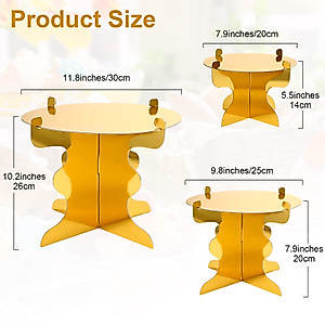 Nuenen 3 Pcs Gold Cake Stand, Cardboard Cake Pop Stand Set 1 Tier Round Cake Display Stand for Dessert Table Wedding Birthday Wedding Baby Shower Decoration, 3 Sizes