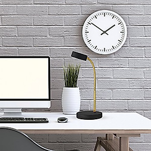 Globe Electric Desk Lamp, Gold Gooseneck, Matte Black Finish, 5W Energy Star Integrated LED, 250 Lumens 30061, 15.45", Black & Gold