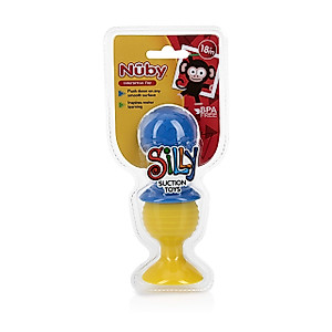 Nuby Silly Rattle Ball Interactive Suction Toys, 2 Piece, Blue/Yellow