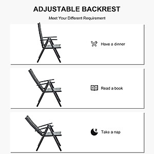 PURPLE LEAF 9 Pieces Outdoor Patio Dining Set with 8 Folding Portable Chairs and 1 Rectangle Aluminum Table, Foldable Adjustable High Back Reclining Chairs with Soft Cotton-Padded Seat, Grey