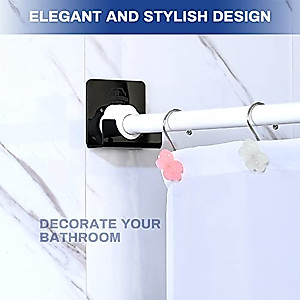 Acrylic Bath Shower Curtain Pole Holder for the Wall Universal No Screw Tension Rod Holder Curtain Rod Retainer 3M Adhesive Closet Rod Support Bracket 2 Piece Square Shower Rod Mount Holder White