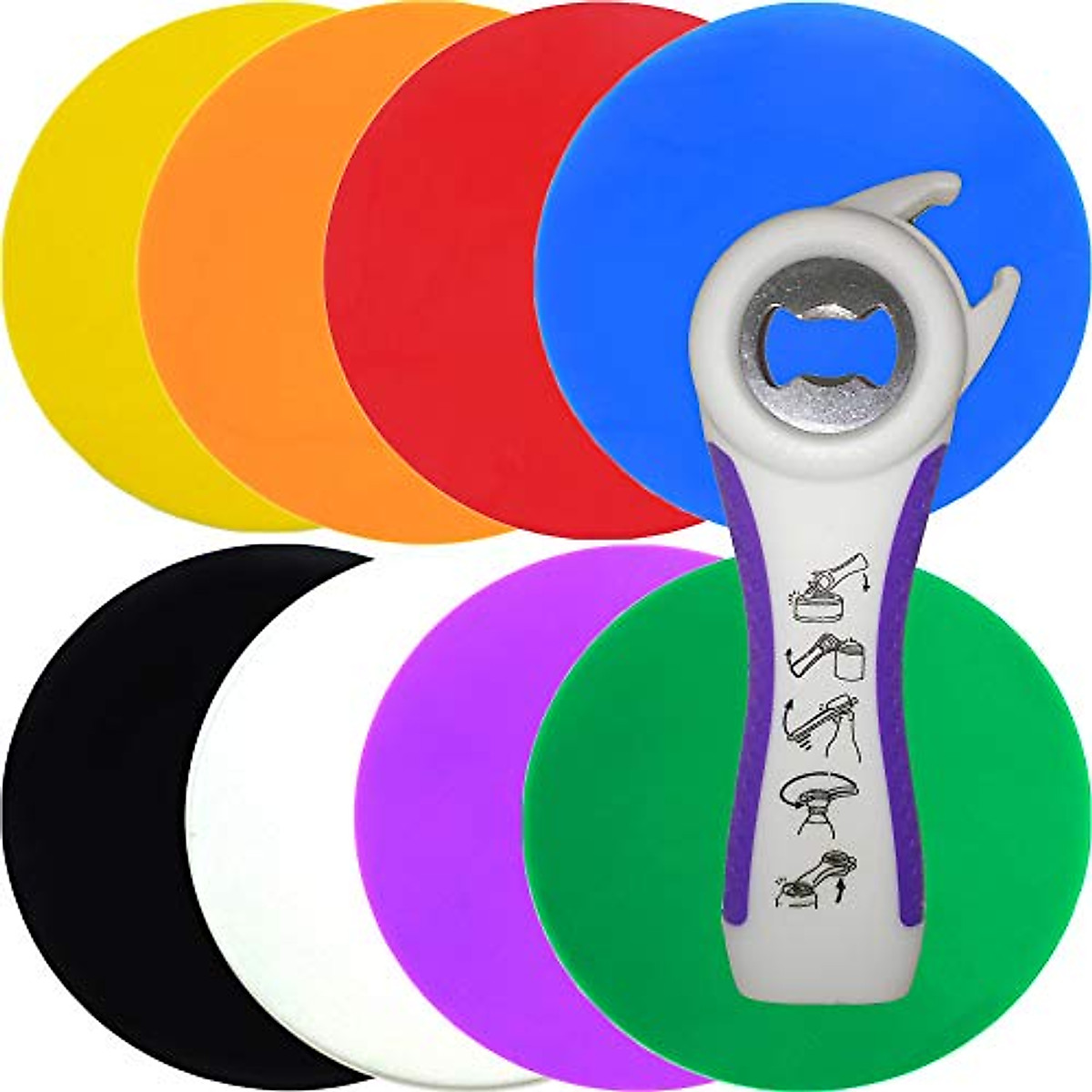 8 Pieces Rubber Jar Gripper Pads Round Kitchen Coasters Multi-Purpose Bottle Lid Openers Jar Opener for Weak Hands Seniors with Arthritis