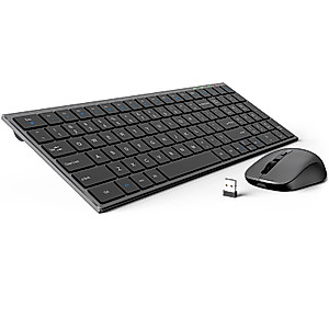 Wireless Keyboard and Mouse, Compact Slim Silent Keyboard with Number Pad, Low Profile Full Size Cordless Quiet Mouse Keyboard Combo for Windows, PC, Laptop (Grey)