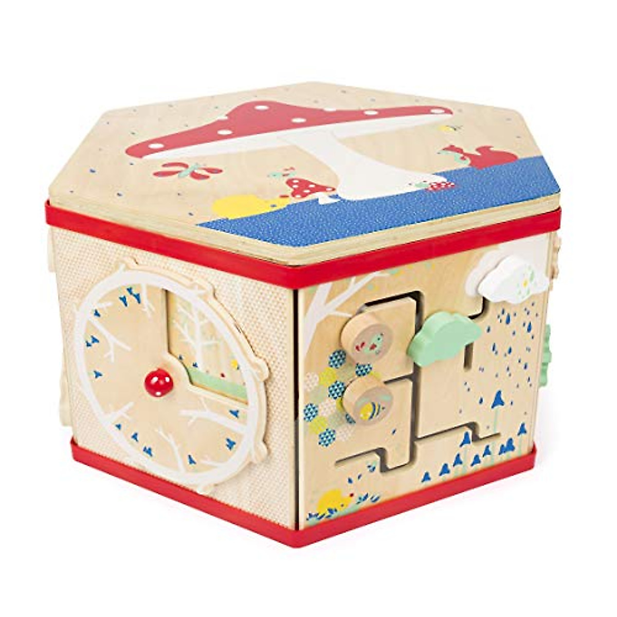 Wooden Activity Cube XL Size by Small Foot – Classic 7-Sided Interactive Toy with Bead Maze, Puzzle, Shape Sorter, Clock & Wheels - Develops Kids Dexterity, Motor Skills – Age 12+ months
