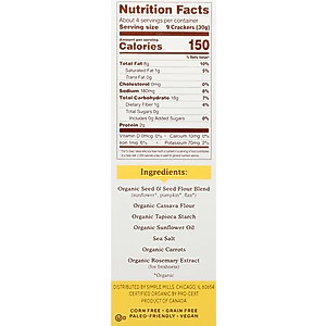Simple Mills Organic Seed Crackers, Original - Gluten Free, Vegan, Healthy Snacks, Paleo Friendly, 4.25 Ounce (Pack of 1)