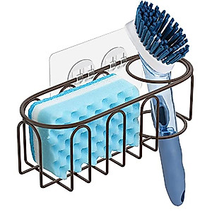 stusgo Sink Sponge Holder for Kitchen Sink, Sink Holder for Brush and Sponge, 2 in 1 Design Adhesive Sponge Caddy Stainless Steel, Rustproof, Waterproof, Bronze