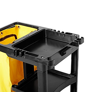Rubbermaid Commercial Traditional Janitorial 3-Shelf Cleaning Cart, Wheeled with Zippered Yellow Vinyl Bag, for Stores, Schools, and Business, Black , 38.4" x 21.8" x 46" (FG617388BLA)