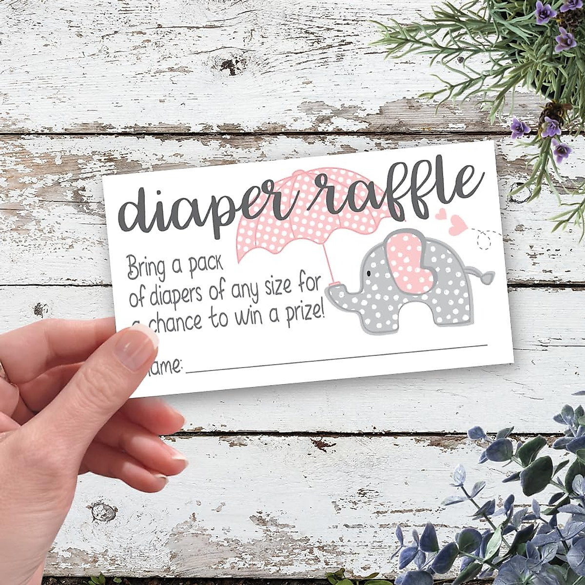 Pink Elephant Diaper Raffle Tickets (50 Count) - Girl Baby Shower Game