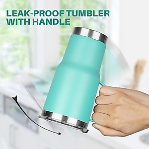 GUDEMAO 20 oz Tumbler with Handle, Stainless Steel Insulated Tumbler with Lid and Straw, Double Wall Vacuum Insulated Coffee Mug Tumbler, Insulated Coffee Thermal Cup for Cold and Hot (Mint Green)