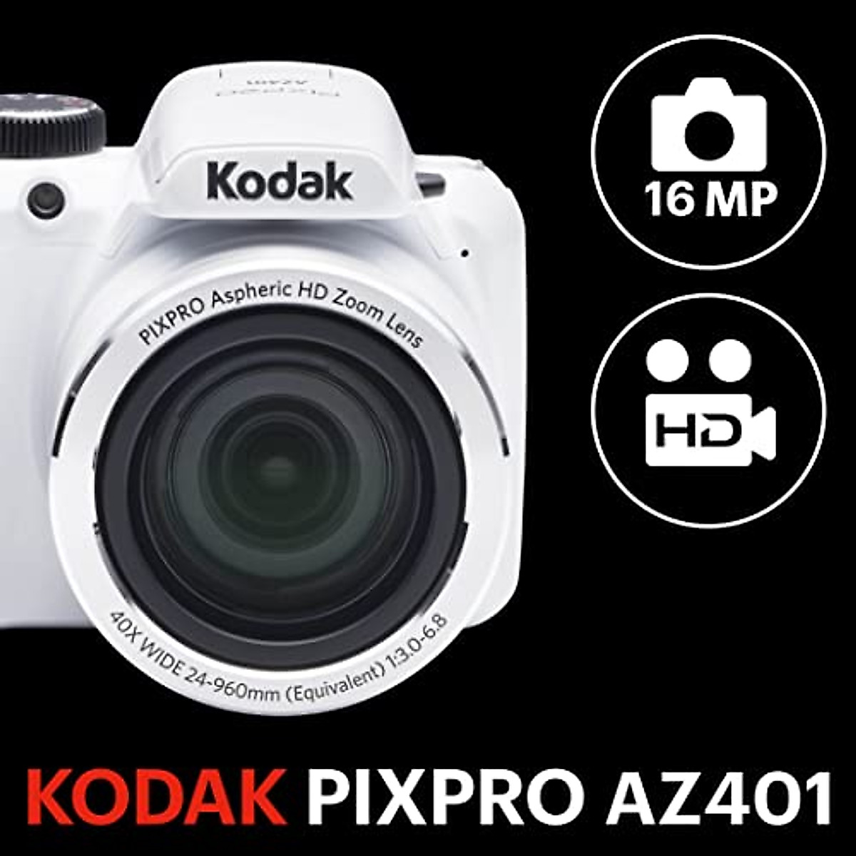 Kodak AZ401-WH PIXPRO 16MP Digital Camera, 3", White