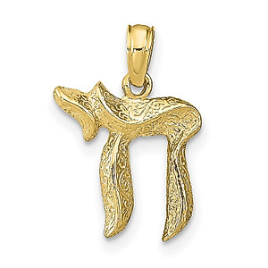 Jewelry Stores Network 10k Yellow Gold Textured Chai Life Symbol Pendant 14 mm x 12 mm