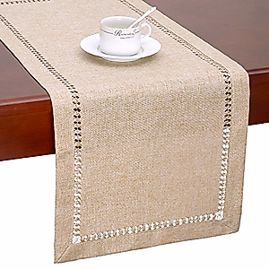 Grelucgo Handmade Hemstitch Beige Table Runner Or Dresser Scarf, Rectangular 14 by 36 Inch