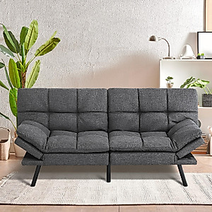 MUUEGM Futon Sofa Bed,Convertible 71" Couch Sofa, Modern Grey Sleeper Sofa with Adjustable Backrest for living room,Memory Foam Sofa Futon Couch Bed,Light Grey