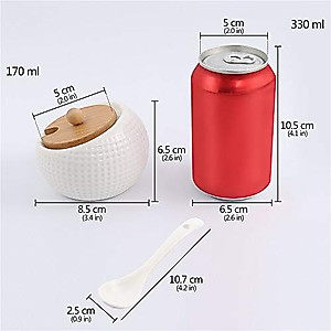 Porcelain Condiment Jar Spice Container with Lids - Bamboo Cap Holder Spot, Ceramic Serving Spoon, Wooden Tray - Best Pottery Cruet Pot for Your Home, Kitchen, Counter. White,170 ML (5.8 OZ), Set of 3