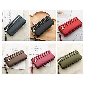 Women's Large Capacity Zip Wallet Phone Holder Clutch Travel Long Purse Wristlet (Dark Green)