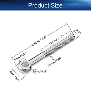 Yinpecly M10x80mm Eye Shape Bolt, 304 Stainless Steel Fish Eye Bolt, Lifting Ring Eye Bolts, 8mm x 18mm(IDxOD) Closed Rod Eye Screw Bolts Metric Thread, 2Pcs