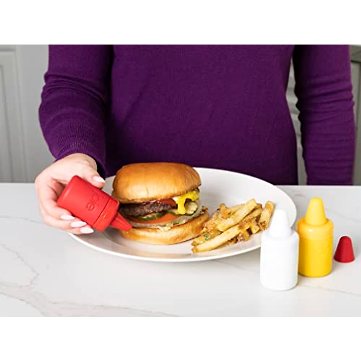 Joie Condiment Mini Squeeze Bottles with Nozzle Caps, Non-Stick Silicone, Set of 3