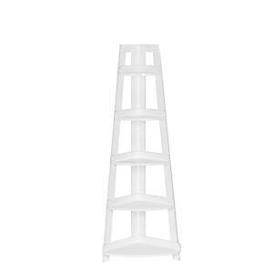 RiverRidge Amery 5-Tier Corner Ladder Shelf - Narrow Corner Shelf Maximizes Storage & Display in Small Spaces - White Open Shelving Design for Bathroom, Living Room, Office