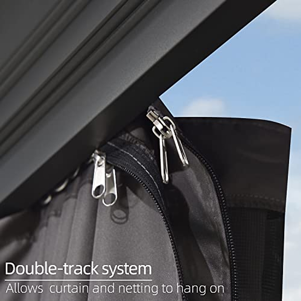 PURPLE LEAF 10' X 14' Permanent Hardtop Gazebo Aluminum Gazebo with Galvanized Steel Double Roof for Patio Lawn and Garden, Curtains and Netting Included, Grey