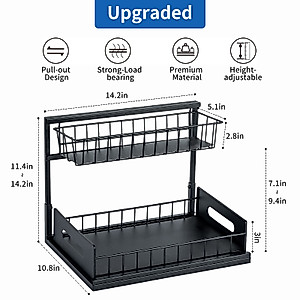 Under Sink Organizers and Storage,2-Tier L-Shaped Sliding Kitchen and Bathroom Cabinet Organizer,Pull-Out Double Shelf Drawer,Under Sink Shelf,Cabinet Organizer for Kitchen and Bathroom Storage
