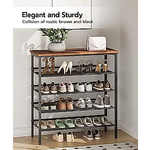 HOOBRO Shoe Rack, 5-Tier Shoe Storage with Adjustable Mesh Shelves, 16-20 Pairs of Shoes, Stable and Durable, Spacious Top, Freestanding, Metal, Industrial, for Entryway, Closet, Rustic Brown BF12XJ01