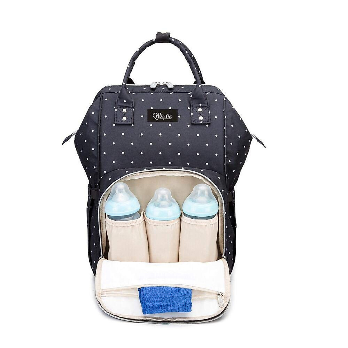 Milky Chic Mommy Diaper Bag- Waterproof USB Charging Port Stroller Straps Changing Pad (Dots)
