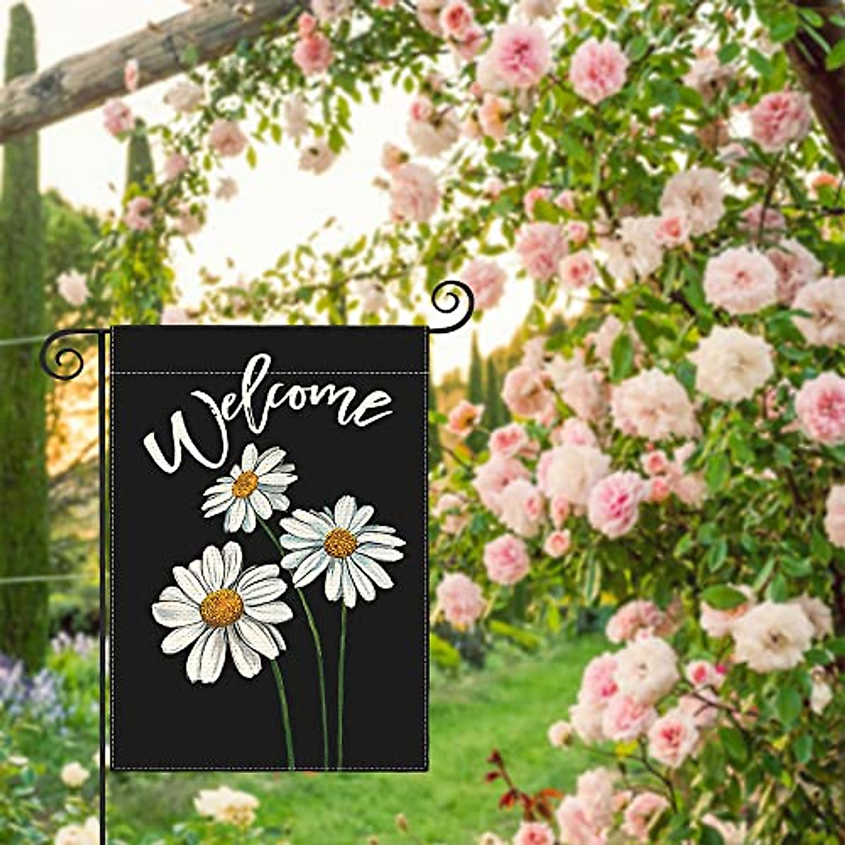 AVOIN colorlife Welcome Daisy Garden Flag 12 x 18 Inch Double Sided, Spring Summer Seasonal Holiday Yard Outdoor Flag