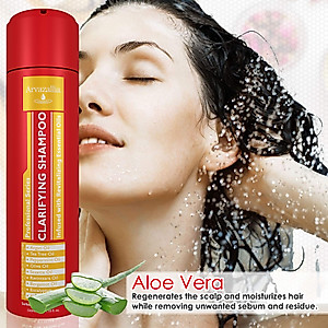 Arvazallia Clarifying Shampoo with Revitalizing Essential Oils - Professional-Grade Anti-Residue Cleanser Infused with Argan, Tea Tree, Peppermint, Olive, Sesame Oils, and Aloe