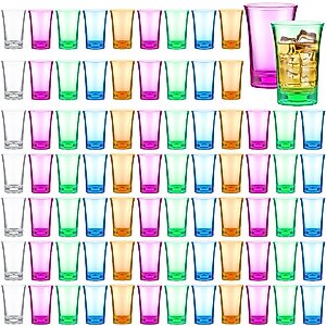 85 Pieces Unbreakable Colorful Shot Glasses Bulk, 1.4 Oz Heavy Base Shot Glass, Whiskey Shot Glass, Colorful Cute Shot Glasses, Clear Shot Glasses for Night Bar Game Bar Party Favor