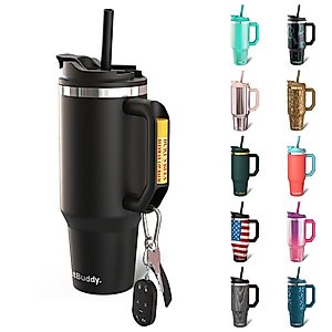 Frost Buddy Thicc Buddy - 40 oz Stainless Steel Vacuum Insulated Tumbler with Lid and Straw for Water - Travel Mug Cupholder Friendly - Gifts for Women Men Him Her (Black)