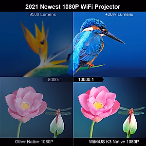 4K Projector, WiMiUS K3 5G WiFi Projector Support 60Hz Without Lag 500" Display Zoom Outdoor Projector for PS5, TV Stick, PC Smartphones