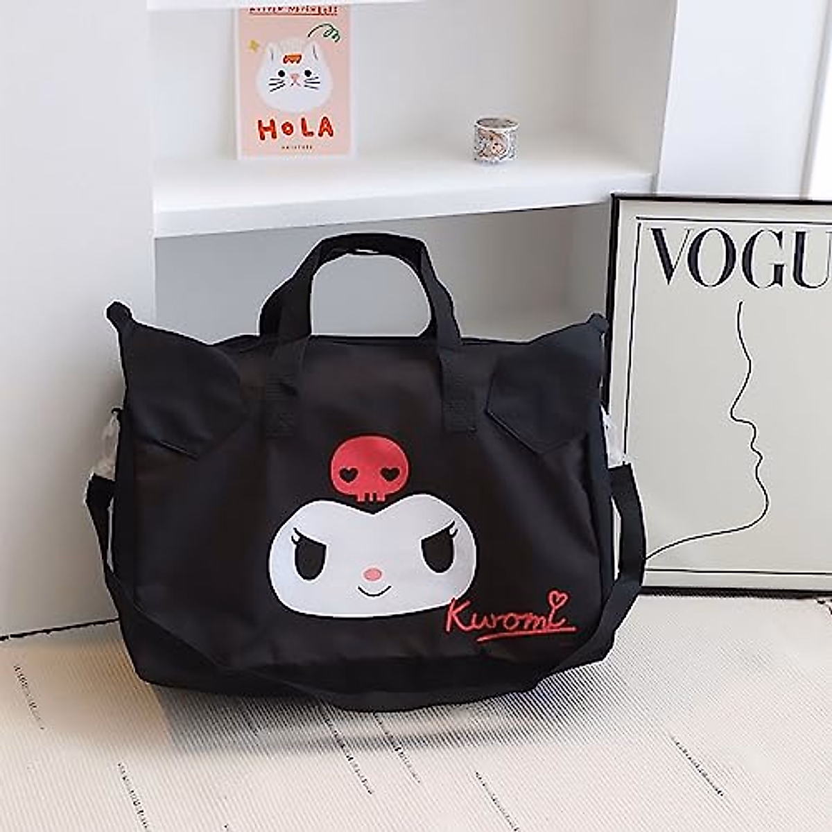 IIKJSHH Kawaii Womens Travel Bags,Cute Sports Gym Bag, Weekender Bags For Women,Workout Duffel Bag,Foldable Luggage Bag (K-Black)