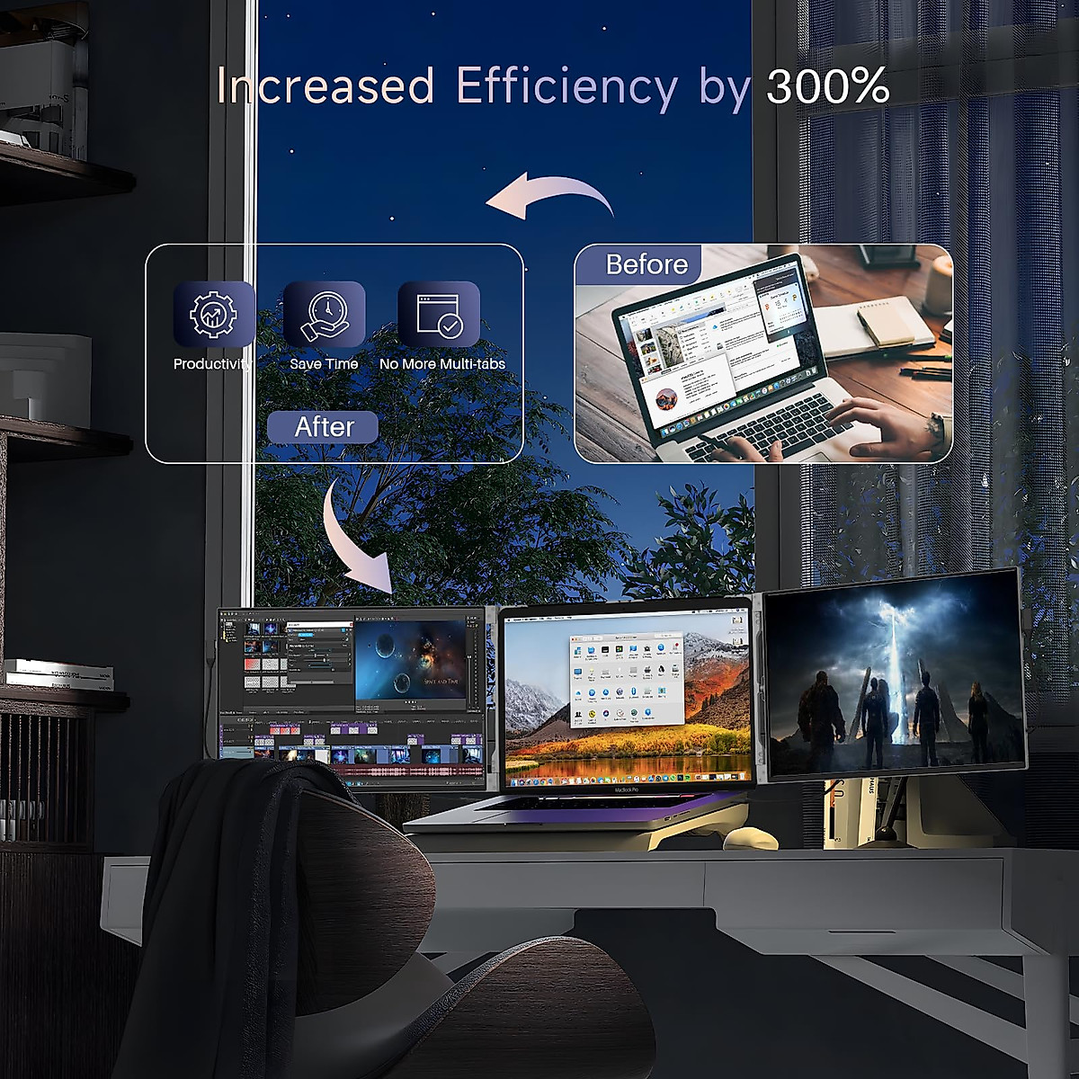 Oiiwak OK15 Two Laptop Screen Extender 15.6 Inch FHD 1080P 16:9 IPS Triple Monitor for 13.3-16" Notebooks Plug-Play Compatible with Windows 10/11 Featuring Type-C/HDMI/USB-C