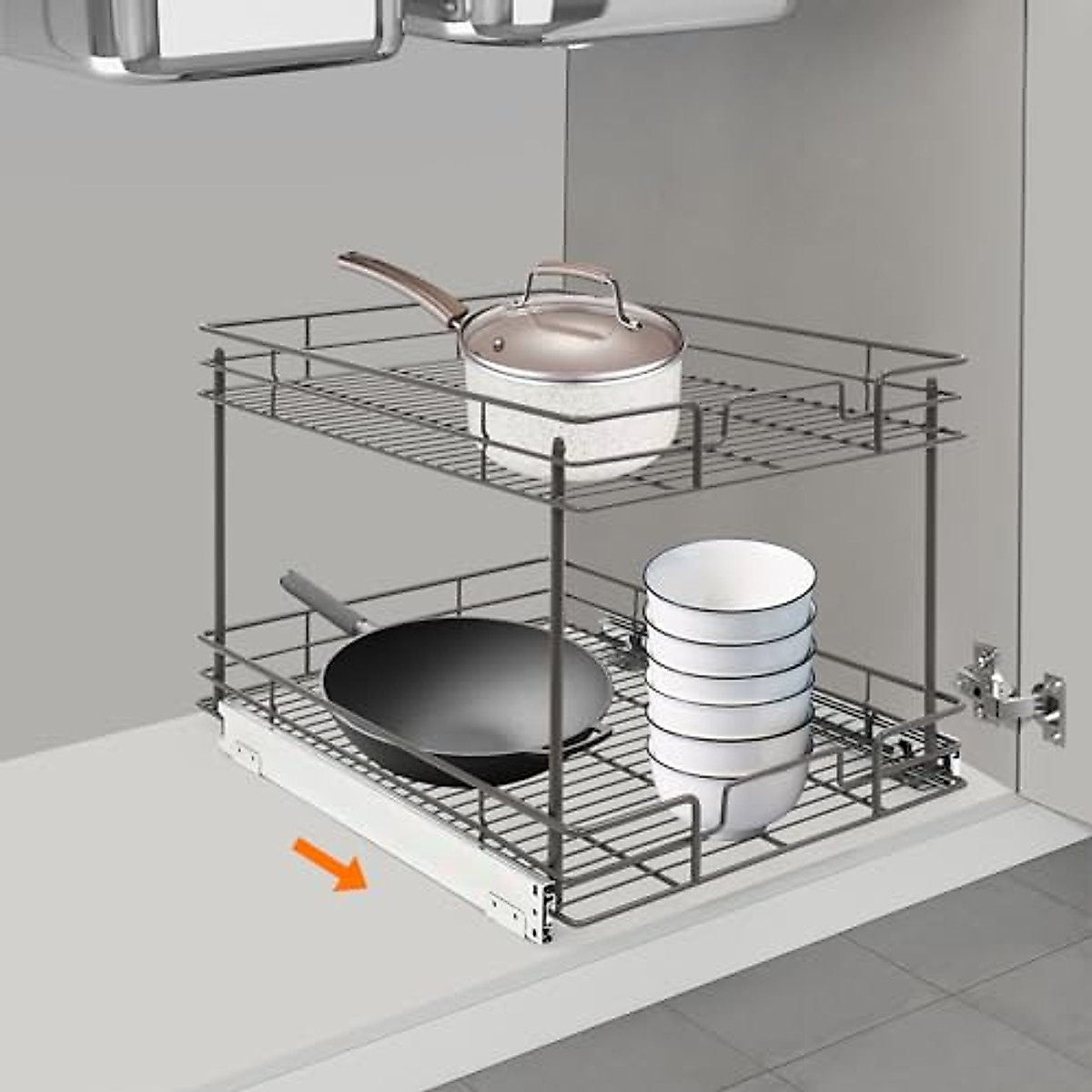 YETINGSHOP Version Pull Out Cabinet Organizer for Base Cabinet, Kitchen Cabinet Organizer and Storage 2-Tier Cabinet Pull Out Shelves Under Cabinet Storage for Kitchen (Gray, 16.5" W X 21.5" D)