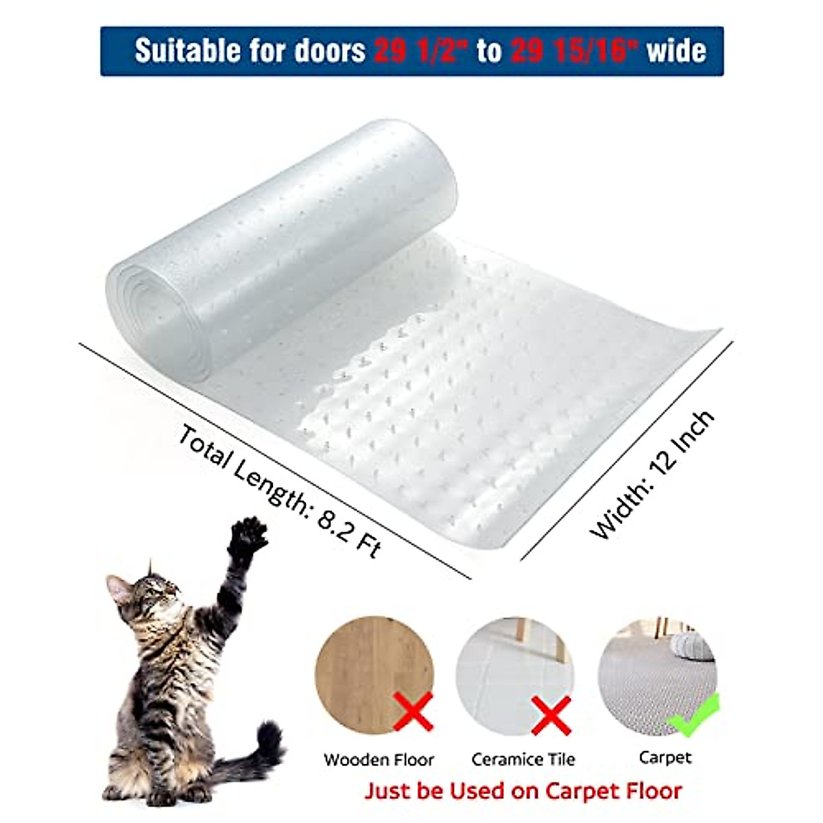 Carpet Protector for Pets - Cat Carpet Protector for Doorway, 8.2Ft Heavy Duty Plastic Carpet Protector