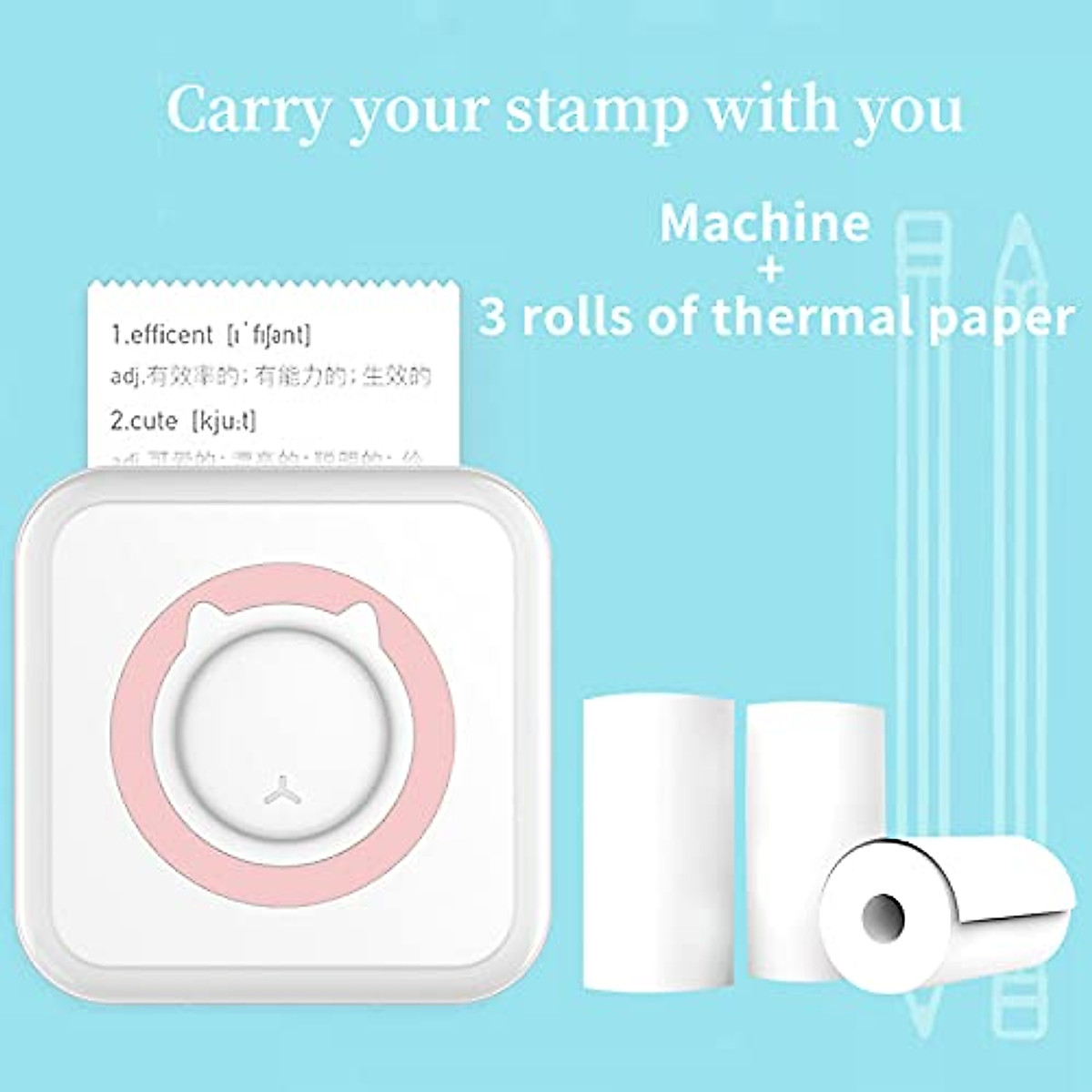 TZH C15 Inkless Mini Pocket Printer, iPhone Mobile Phone Mini Photo Portable Bluetooth Printer, Support iOSAndroid Smart Phone, with 3 Rolls of White Thermal Paper (Pink)