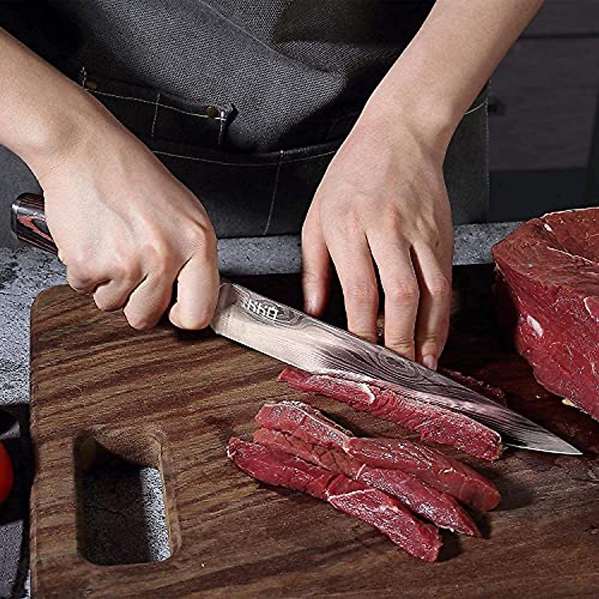 Jikko New Reinforced Carbon Steel Japanese Kitchen Knife Set – Original Series – Ultra Sharp Japanese Knife Set & Chef Knife with Mahogany & Walnut Wood Handles – Professional Chef's Knives